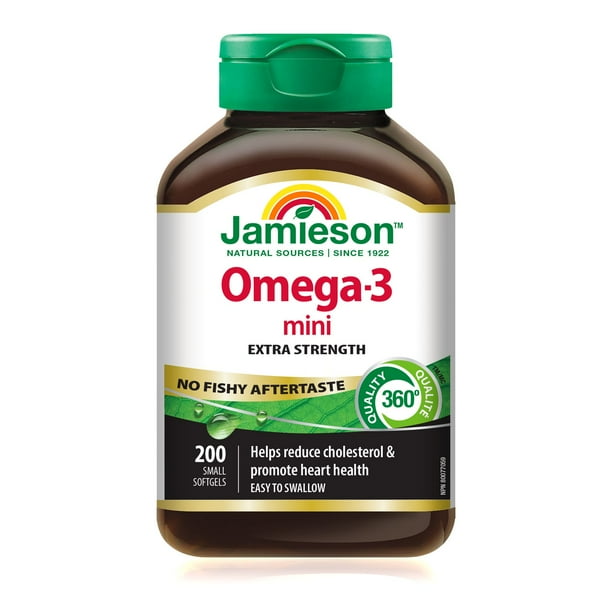 Jamieson No Fishy Aftertaste Extra Strength Omega-3 Mini Softgels, 200 ...