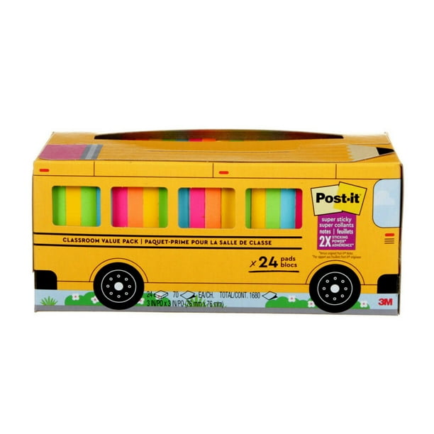 Post-it® Super Sticky Notes 654-24SSBUS, Classroom Value Pack, 24 Pads ...