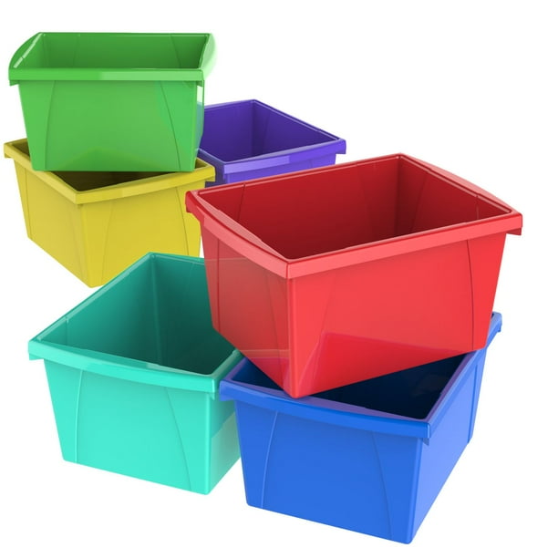 Storex 4 Gallon (15L) Classroom Storage Bin, Assorted Colors, 6-Pack ...
