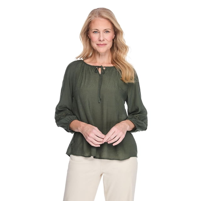 Iyla Women's 3/4 Sleeve Lace Trim Blouse - Walmart.ca
