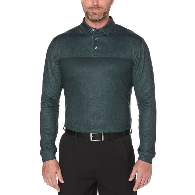 Ben Hogan Performance Men's Heather Color Block Long Sleeve Polo Shirt ...