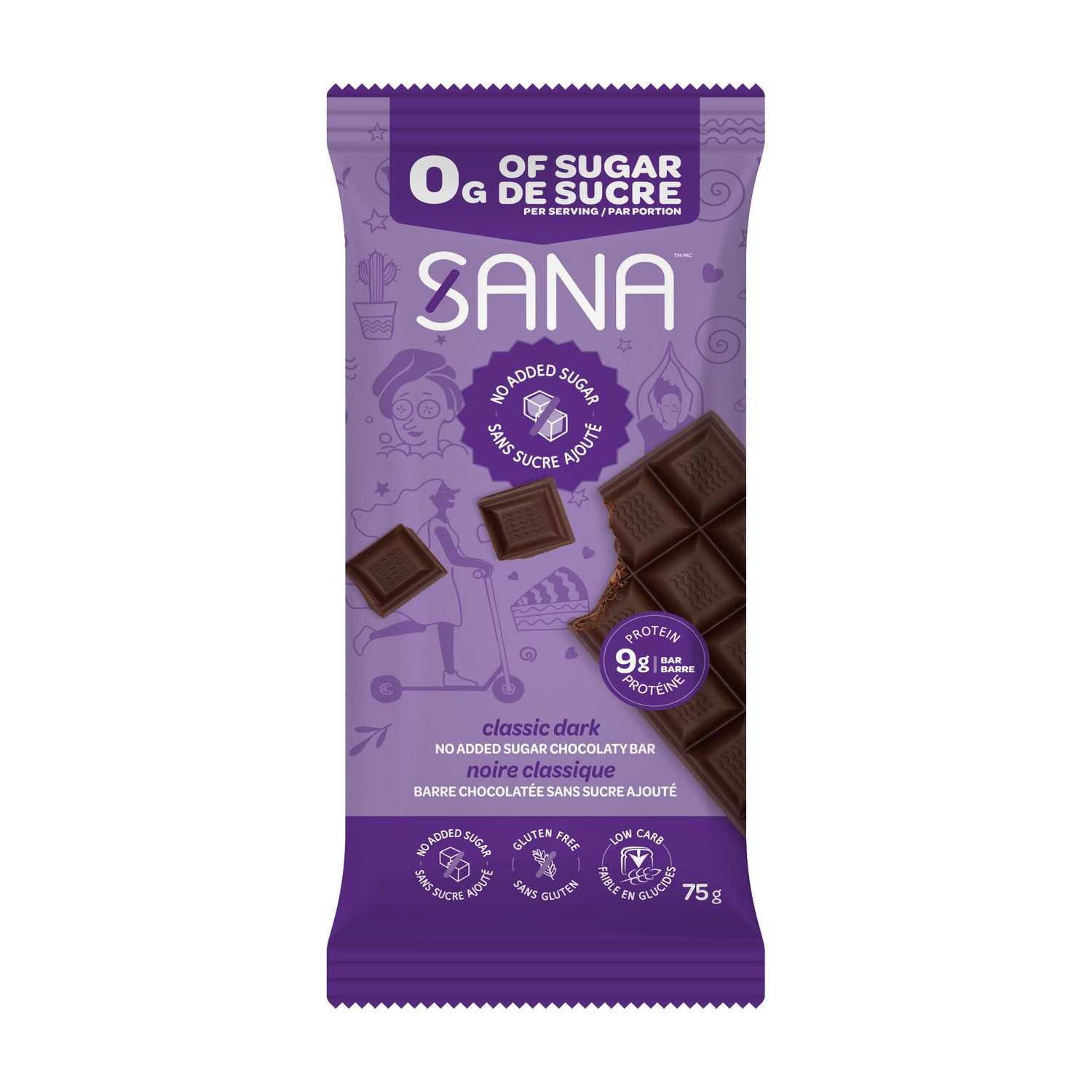 Click here for Sana Dark Chocolate-Style Bar  No Added Sugar 75g prices