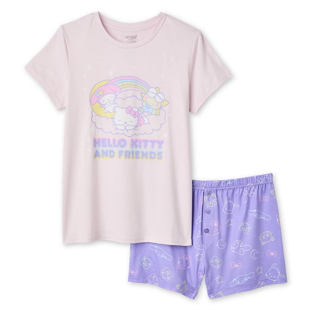 Hello Kitty and Friends Girls' Two Piece Boxer Short Pajama Set ...