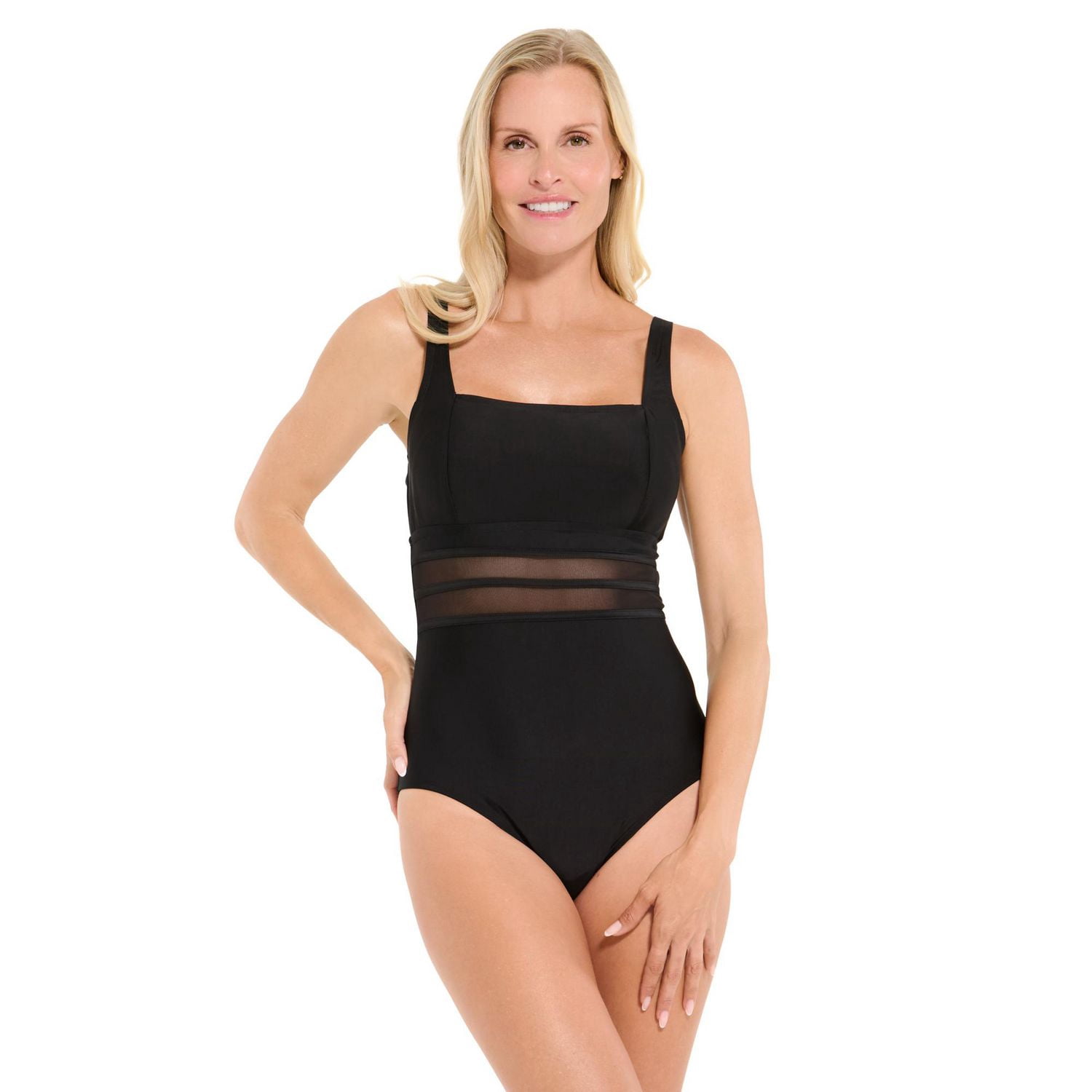 Click here for Krista Womens Square Neck Mesh Panel One Piece Swi... prices