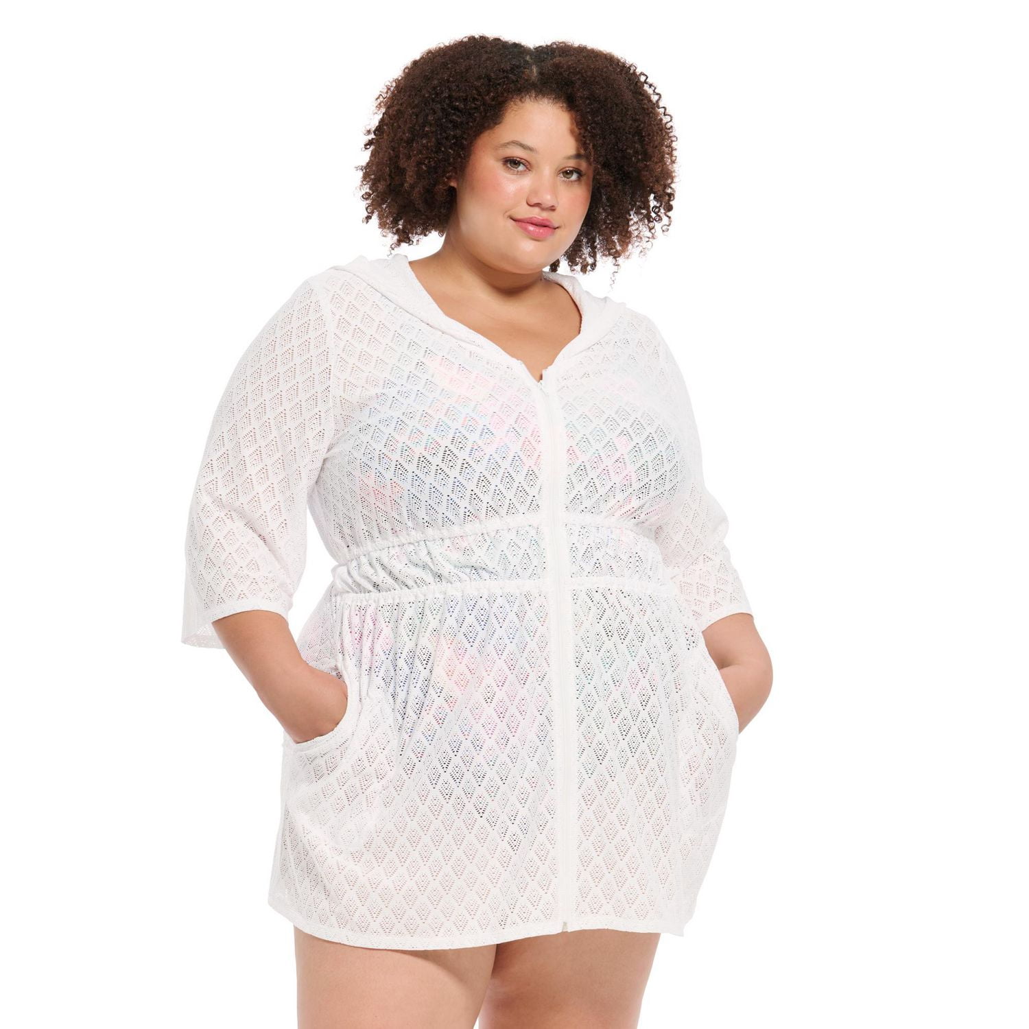 Click here for Krista Plus Size Womens Hooded Mesh Cover-Up 3/4 S... prices