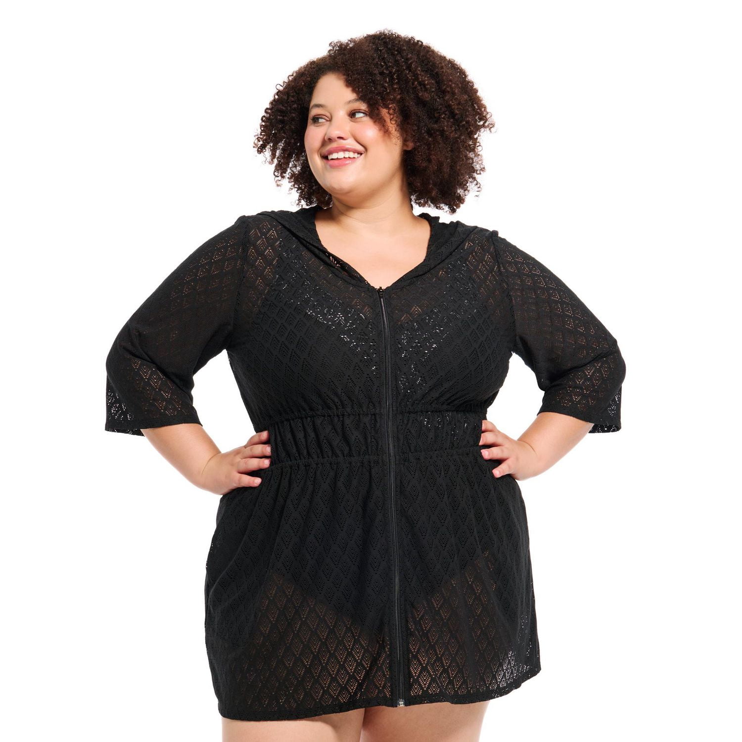 Click here for Krista Plus Size Womens Hooded Mesh Cover-Up 3/4 S... prices