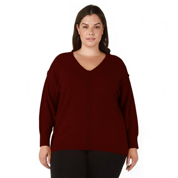 Devoted Women’s Plus size Exposed Seams V-Neck Sweater - Walmart.ca