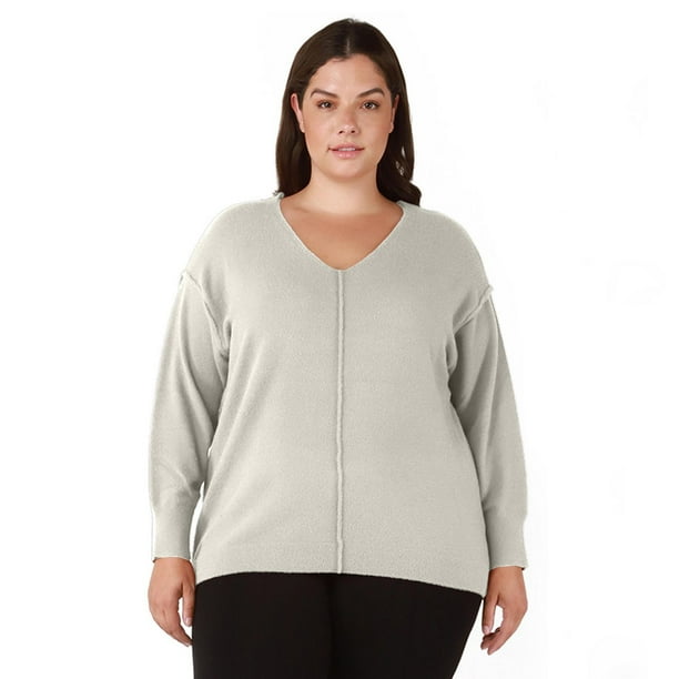 Devoted Women’s Plus size Exposed Seams V-Neck Sweater - Walmart.ca
