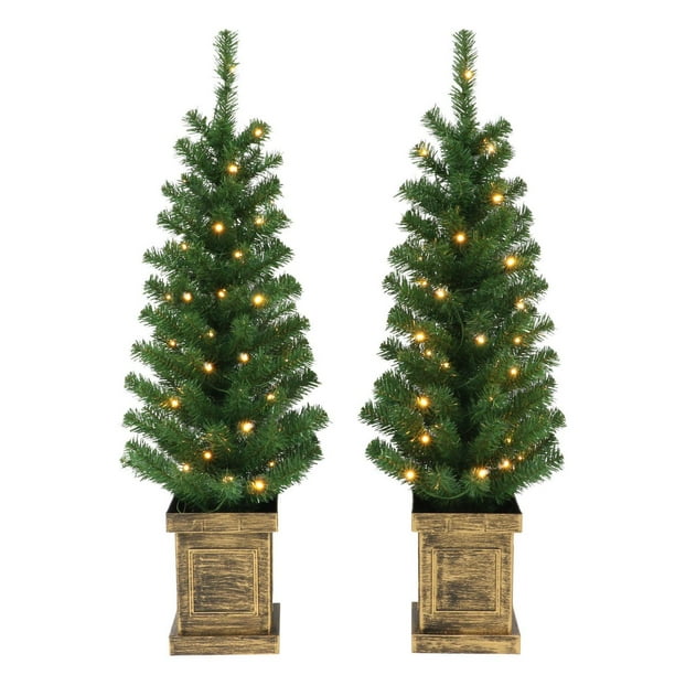 Holiday Time 3.5' 2PK Pre-lit Green Porch Trees, Green, 90 branch tips; LED lights - Walmart.ca