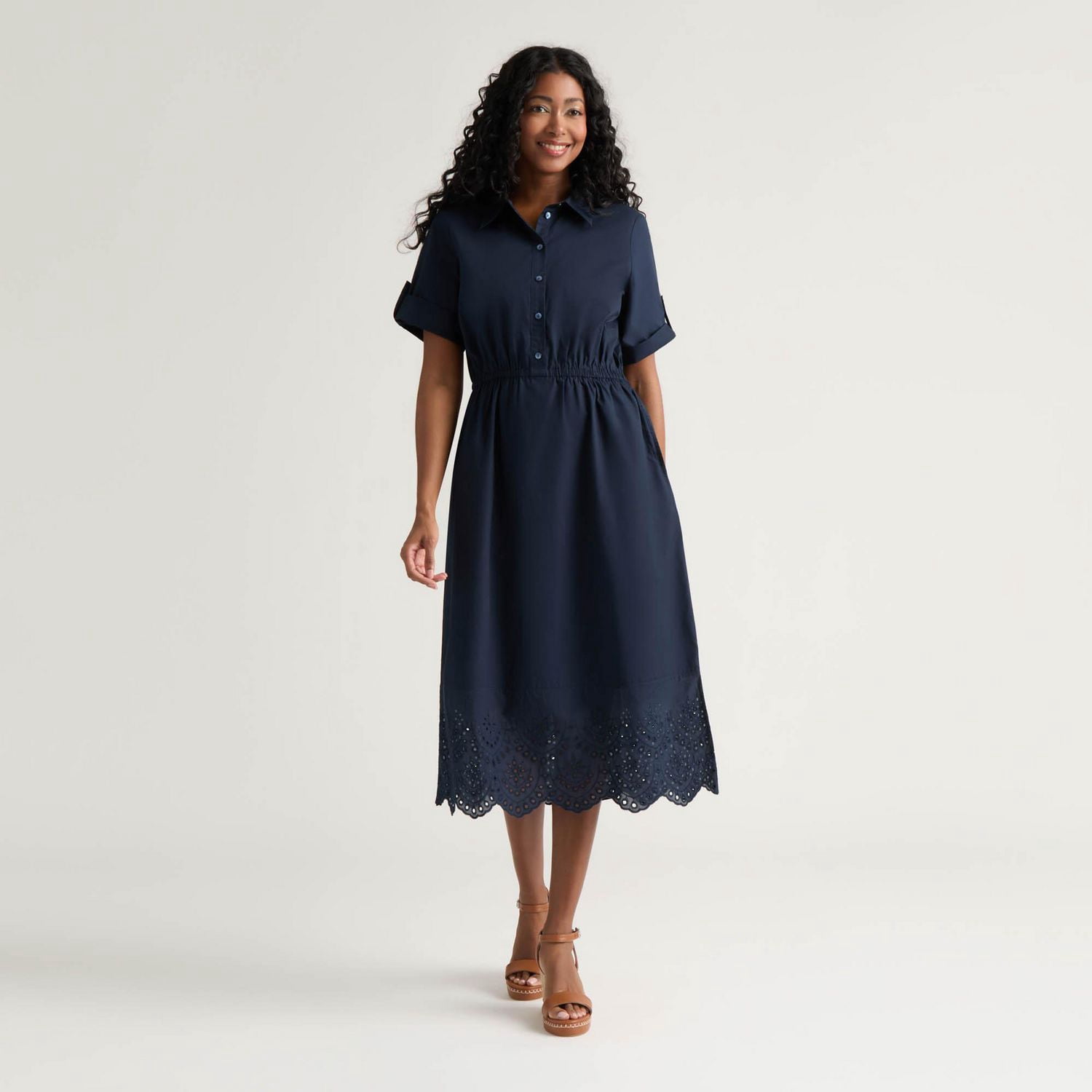 Click here for Mexx Womens ¾ Rolled Up Sleeve Dress With Hem Embr... prices