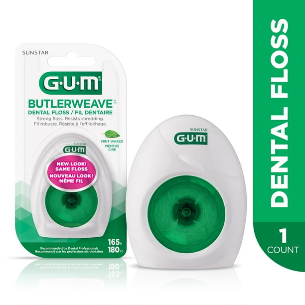 GUM ButlerWeave Waxed Dental String Floss, Mint, Strong & Shred ...