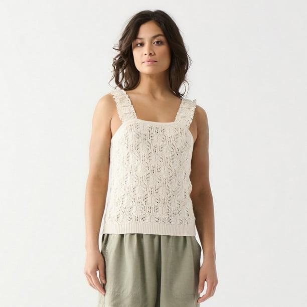 DV Ruffled trim knit sweater tank top, Ruffled trim knit sweater tank ...