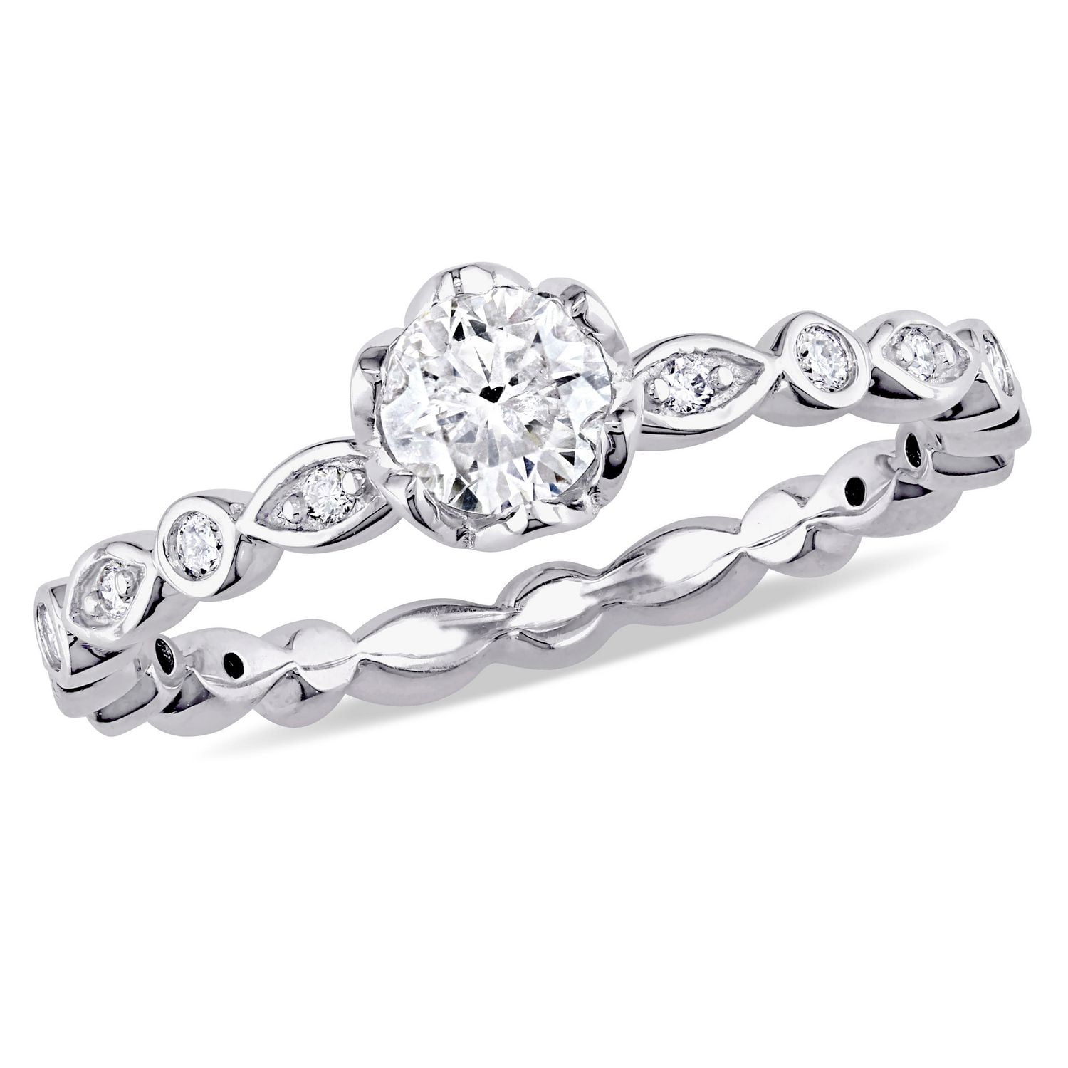 Click here for Miabella 1/2 Carat T. W. Diamond 14 K White Gold S... prices
