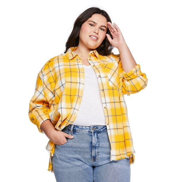 No Boundaries Plus Women's Frayed Hem Flannel Shirt - Walmart.ca