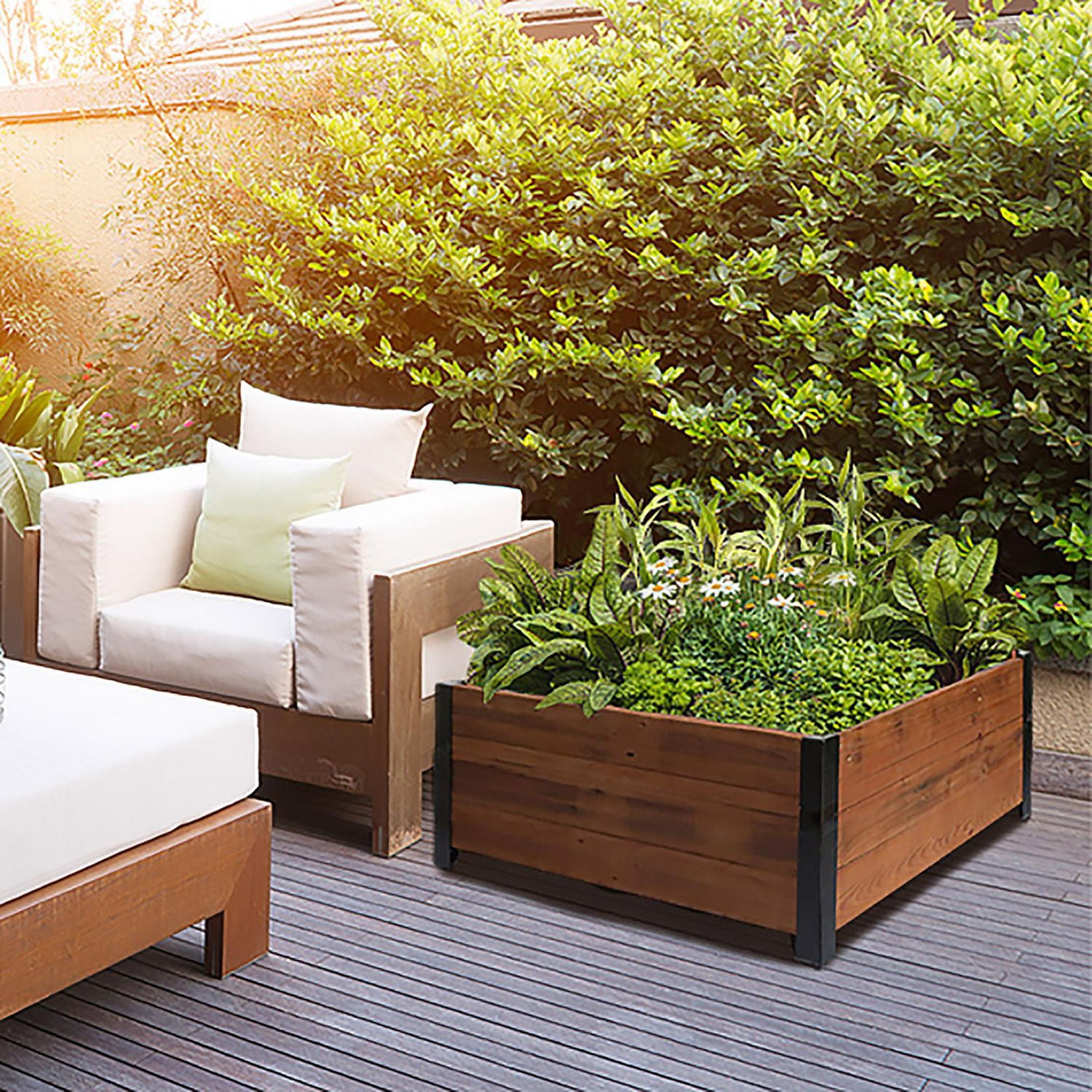 Grapevine Urban Garden Planter Box Recycled Wood And Metal 2 Sections