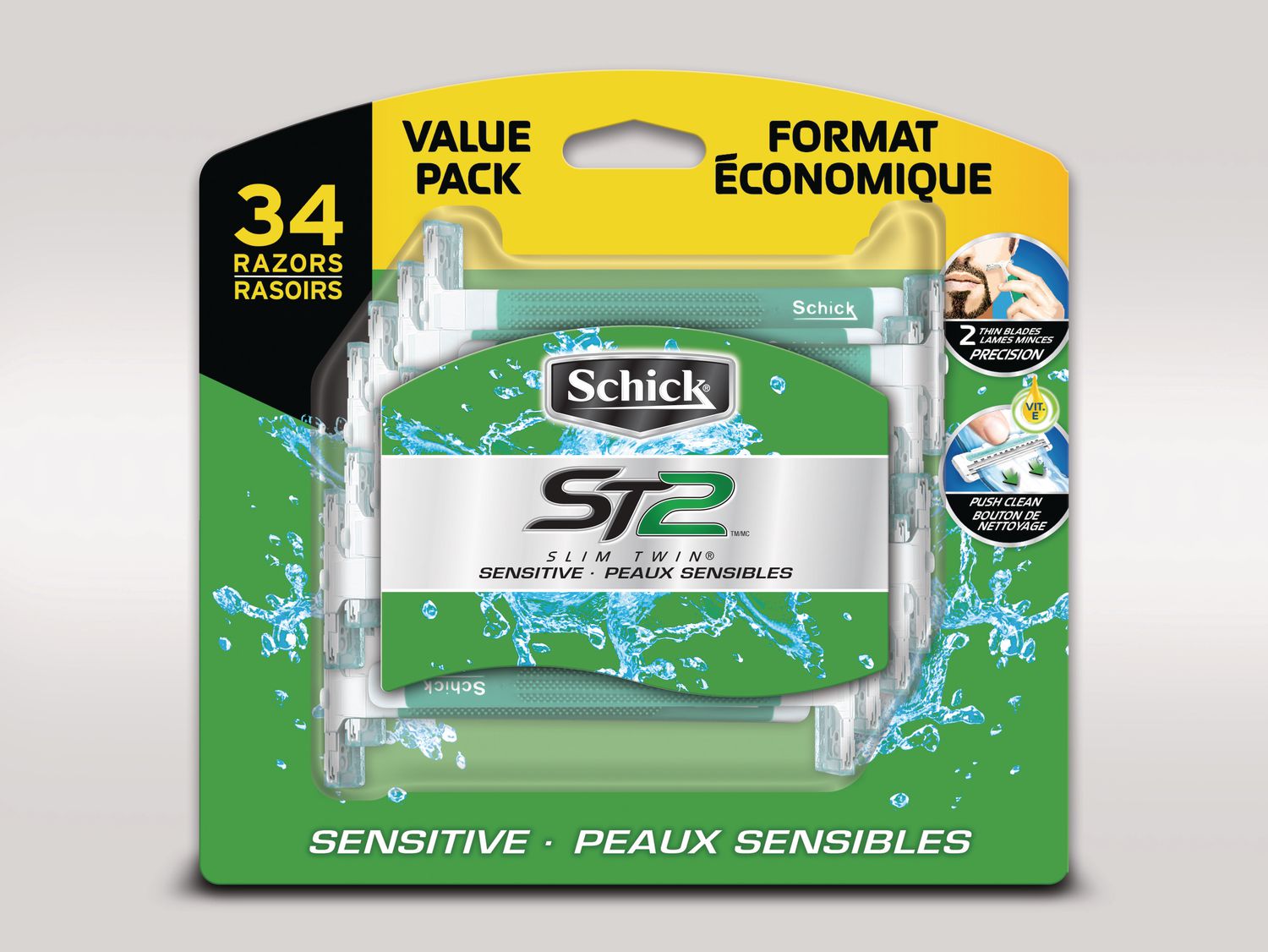 Schick Slim Twin Mens Sensitive Disposable Razors, Value Pack, 34 ...