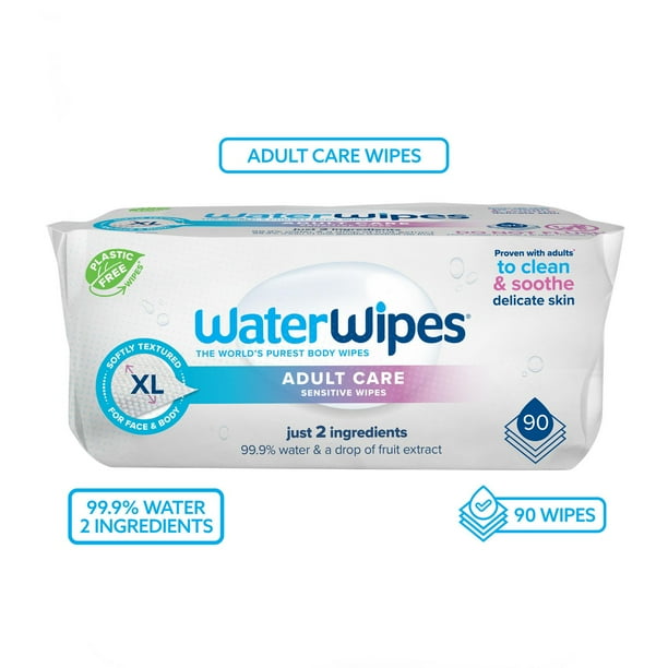 WaterWipes Adult Care, 99.9% Water Based Sensitive Wipes, 3 Resealable ...