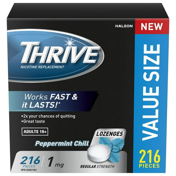 Thrive Nicotine Lozenges 1mg, Regular Strength, Peppermint Chill, 216 ...