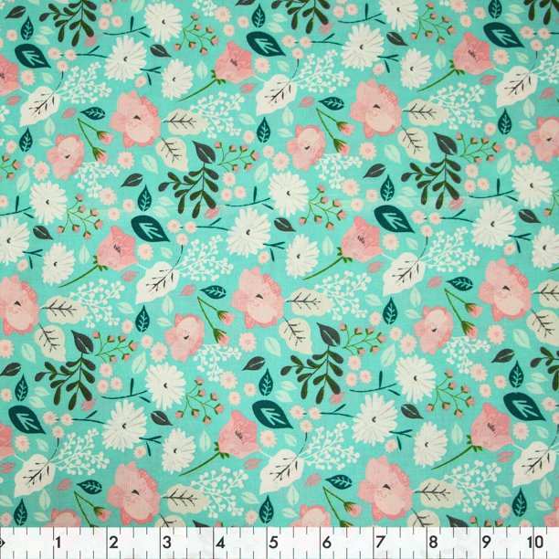 Fabric Creations Turq Candy Flora Cotton by Fabric by the Metre ...