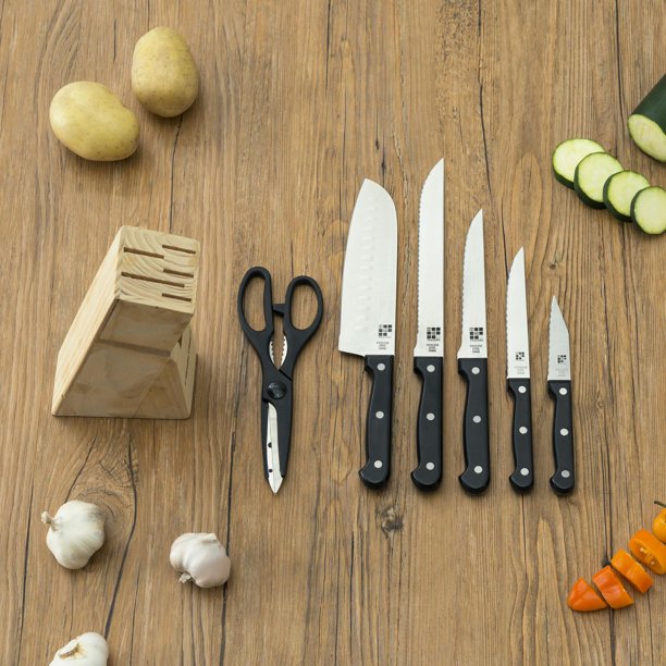 7 Piece Knife Set with Block, Black - Walmart.ca