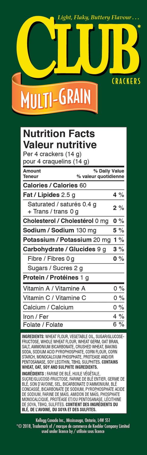 Keebler Club Crackers Nutrition Label