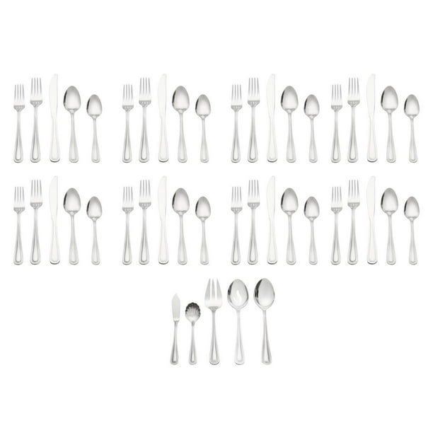 Mainstays Mallory 45 Piece Stainless Steel Flatware Set Silver, MS 45 ...