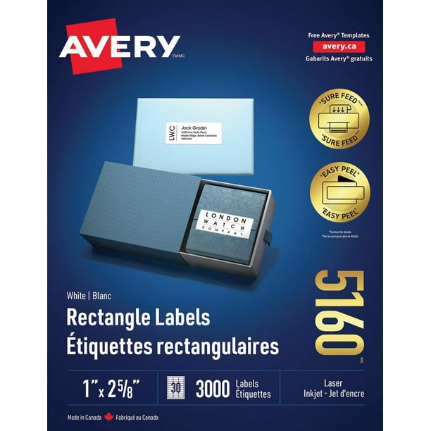 Avery White Rectangle Labels with Easy Peel,1" x 2 ⅝", for Laser and ...
