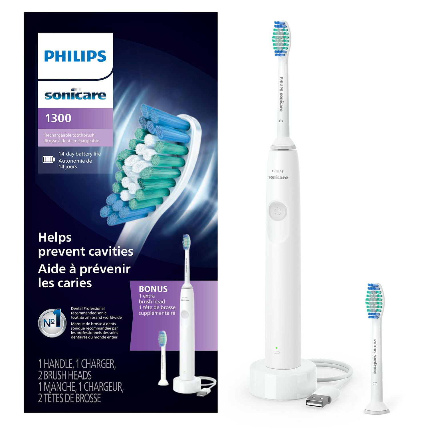 Philips Sonicare 1300 Power Toothbrush, White Grey, HX3642/02 - Walmart.ca