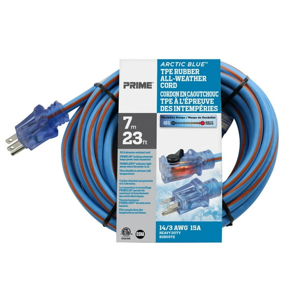 Prime Wire & Cable Arctic Blue 7m Extension Cord, 7m (22.6 Ft) 14/3 Wx ...