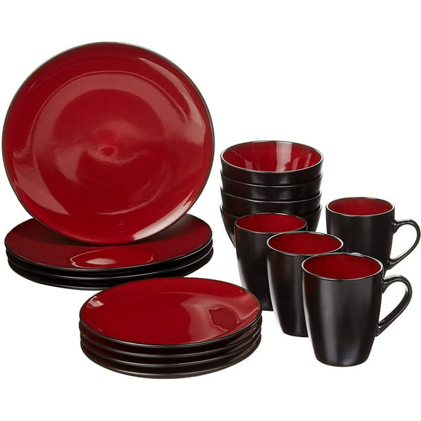 Gibson Home Soho 16 Piece Round Stoneware Dinnerware Set, Burgundy ...
