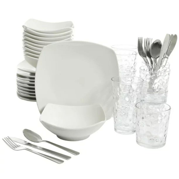 Gibson Home Everyday Square 48 Piece Fine Ceramic Essentials Dinnerware ...