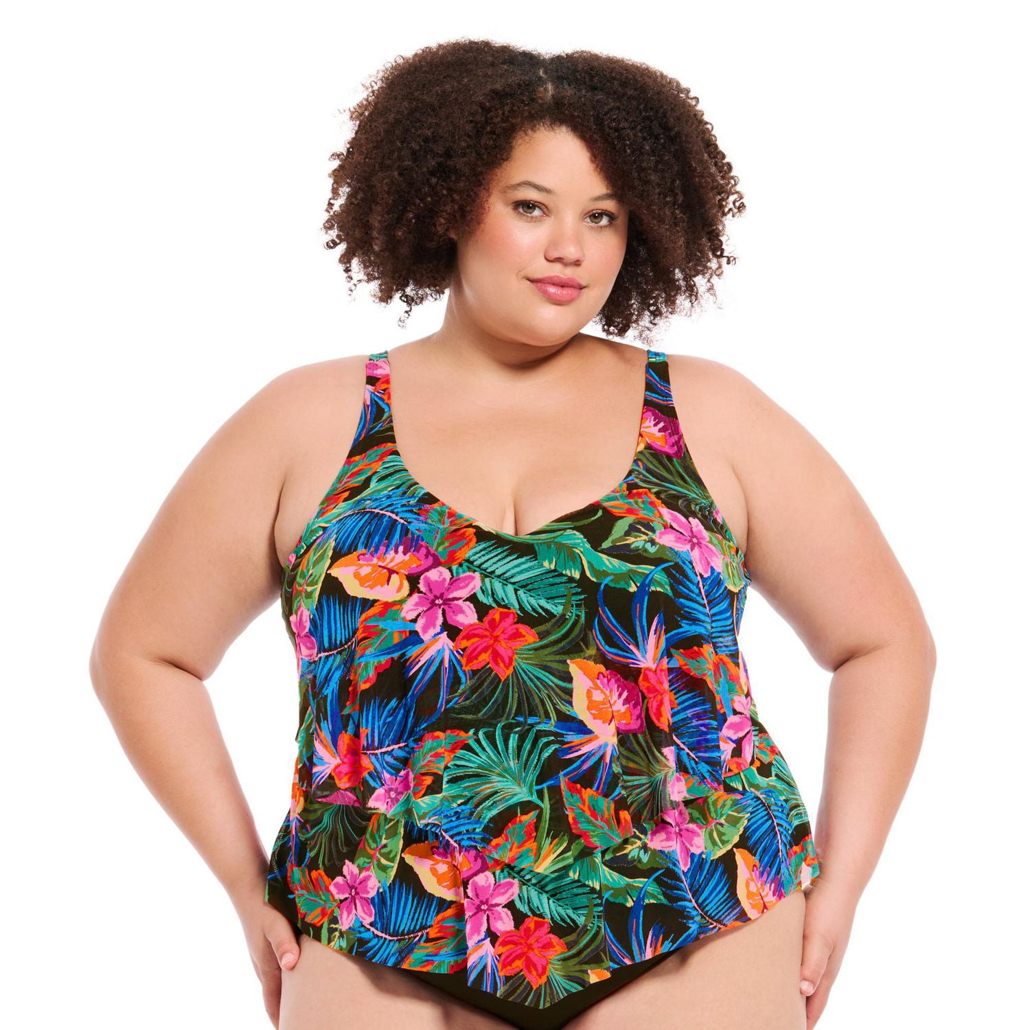 Click here for Krista Plus Womens V Neck Mesh Tiered Ruffle Tanki... prices