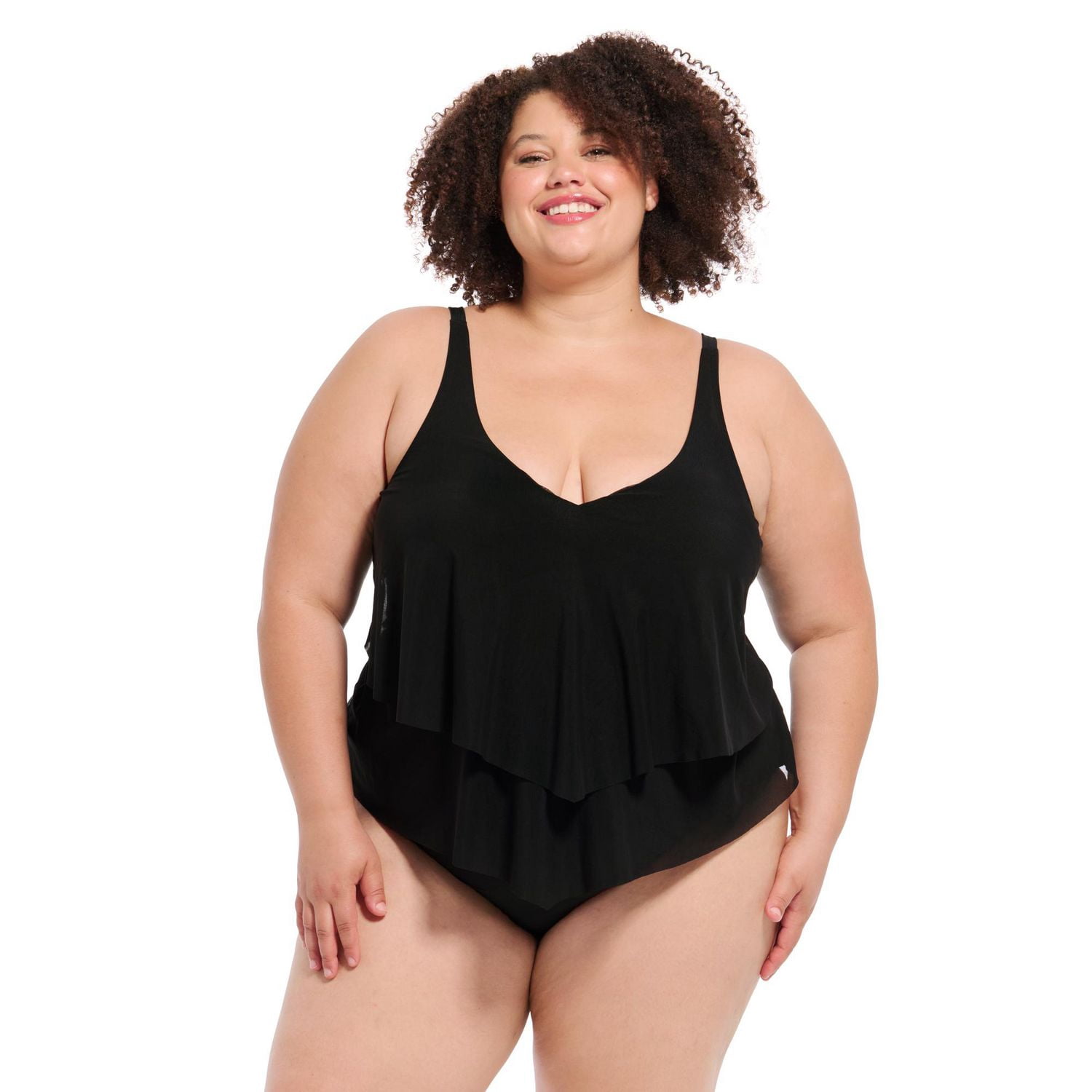 Click here for Krista Plus Womens V Neck Mesh Tiered Ruffle Tanki... prices