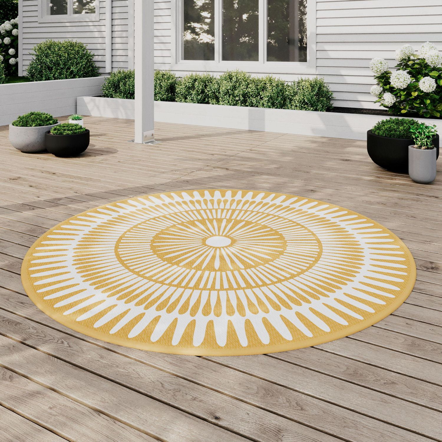 Round Inkey Yellow Yolk Reversible Polyweave Outdoor/Beach Rug, 6-ft 6 ...