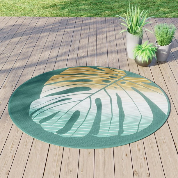 Round Dalecroft Geen Leaf Reversible Polyweave Outdoor/Beach Rug, 6-ft ...
