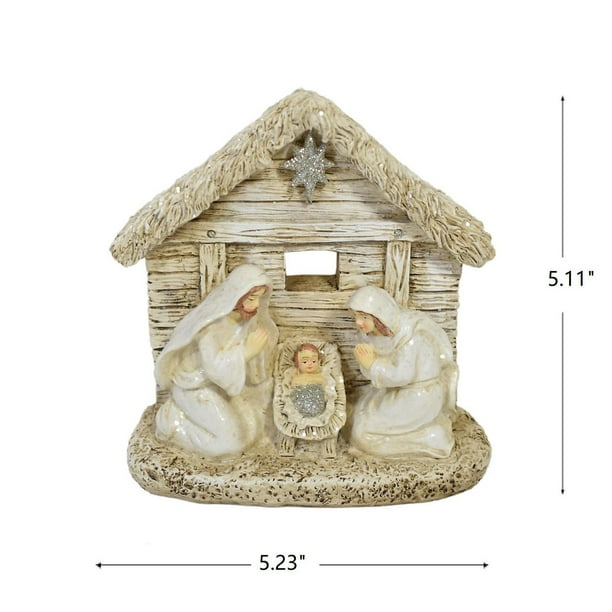 Holiday Time Holy Family in Stable Nativity Set 5.23x5.11" Natural ...