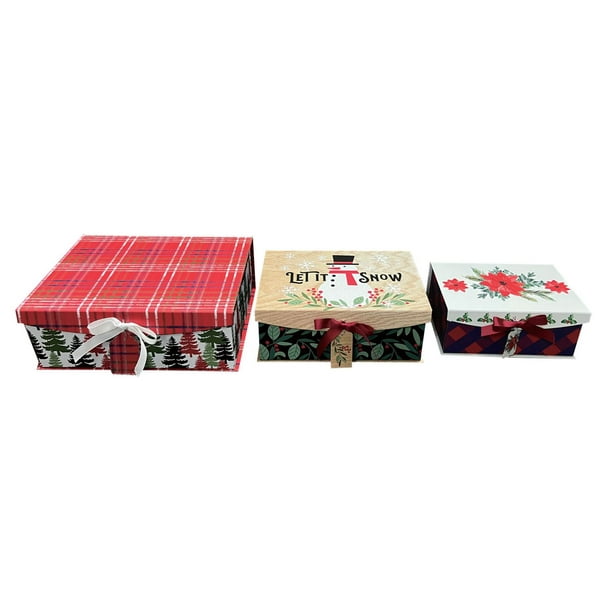 Holiday Time 3 pieces Décor Box set, LG 9.5 x 13 x 4.75 inch, MD 11 x 7 ...
