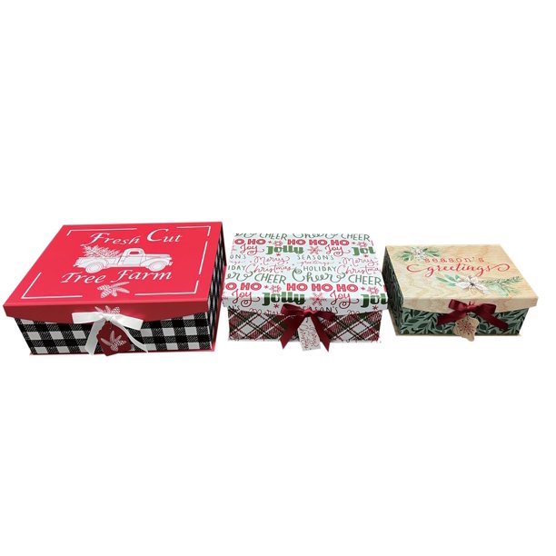 Holiday Time 3 pieces Décor Box set, LG 9.5 x 13 x 4.75 inch, MD 11 x 7 ...