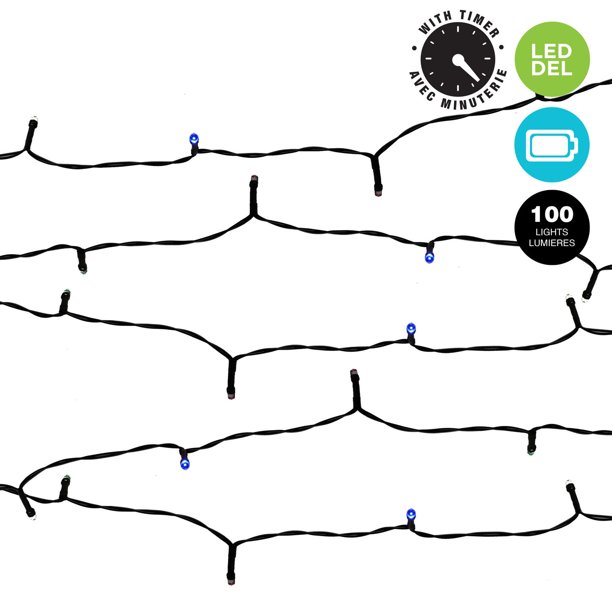 100 5mm battery operated LED Light String, indoor/outdoor, green wire ...