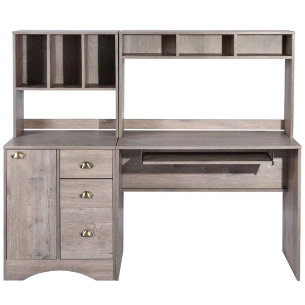 Homylin Wooden Desk with Hutch Computer Desk Home Office Workstation in ...