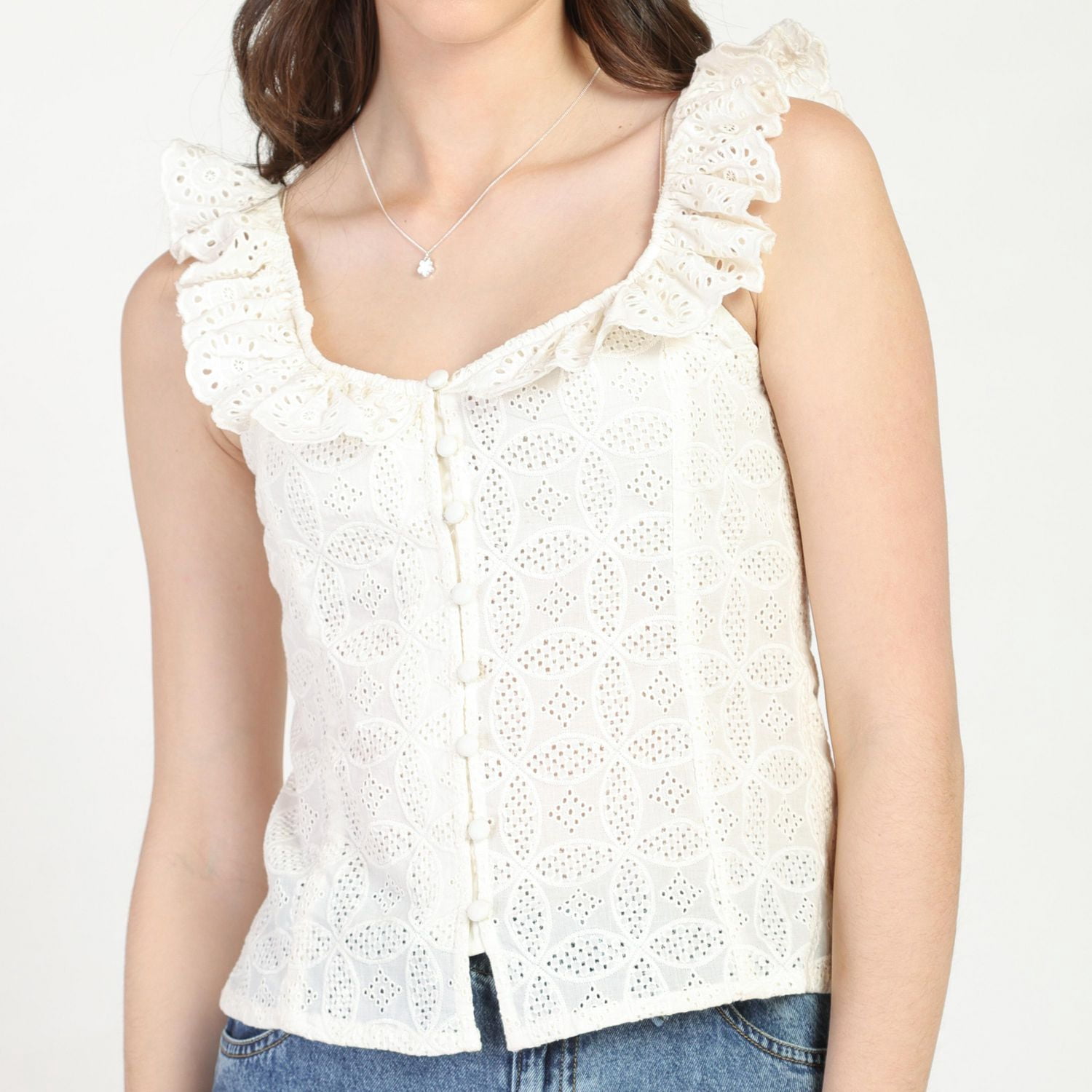 Click here for Bloom Girl  Button Front Eyelet Tank  Sizes Xs-Xl... prices
