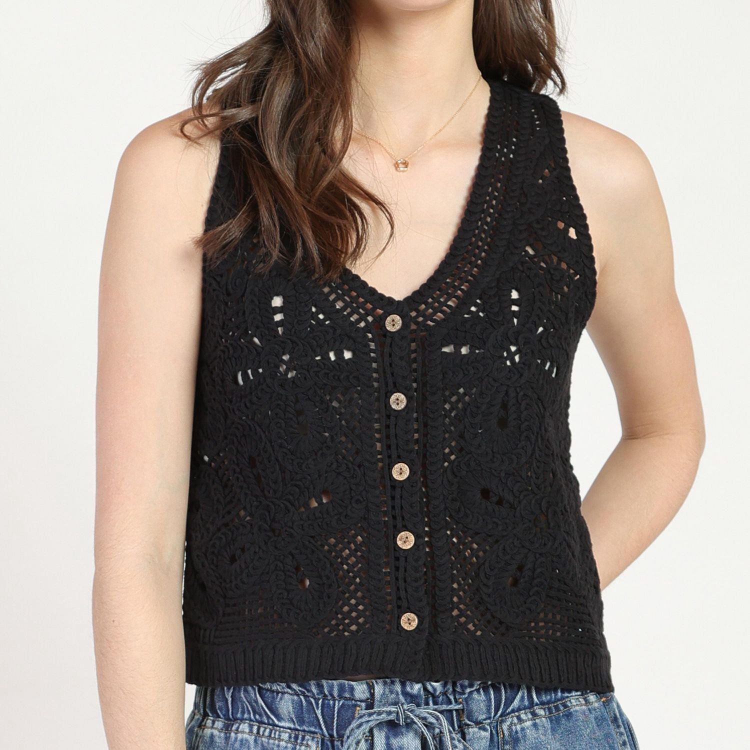 Click here for Bloom Girl  Button Front Crochet Vest  Sizes Xs-Xl... prices