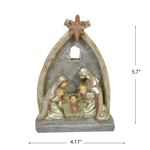 Holiday Time Holy Family in Stable Nativity Set 4.17x5.7" Natural Resin ...