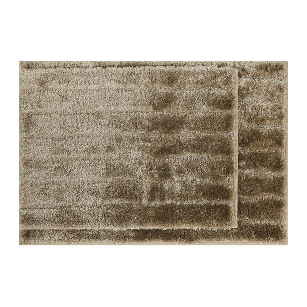 Mainstays Brown Platinum Tufted Stripe 2 Piece Bath Rug Set, 100% ...