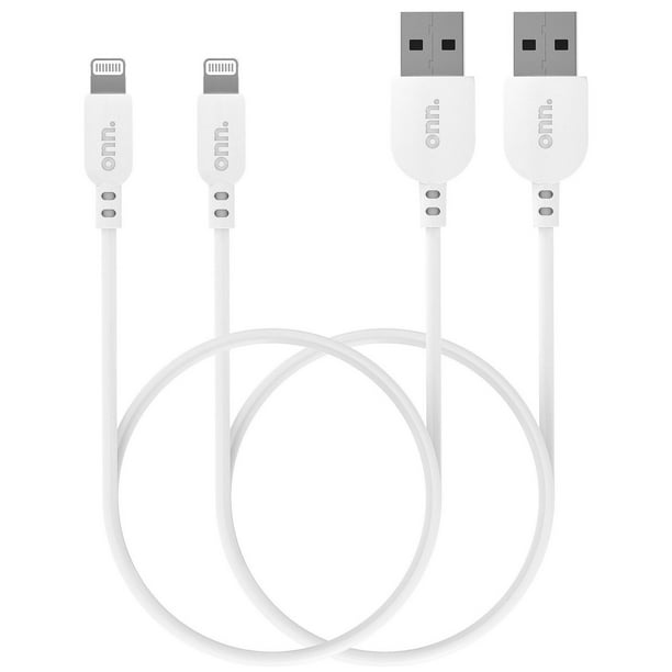 onn. 2-Pack 3 ft./0.9 m Lightning to USB-A Charge & Sync Cable, Made ...