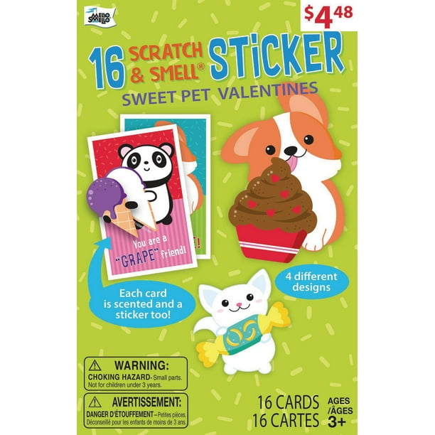 Mello Smello 16CT Scratch & Smell Sticker Sweet Pet Valentines Kiddie ...
