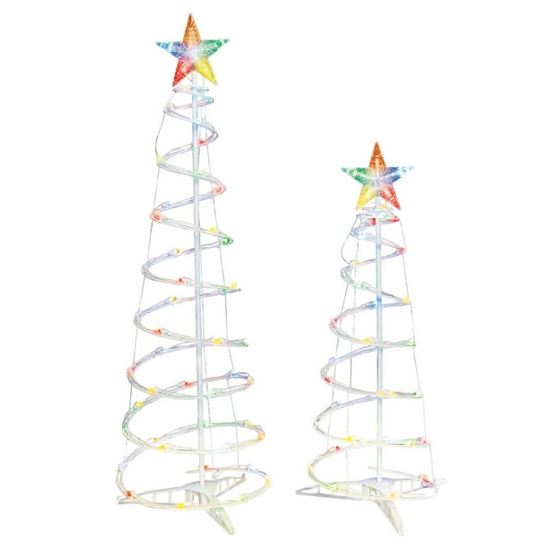 Holiday Time 2-Pack Light-Up LED Multicolor Spiral Christmas Trees, 85 ...