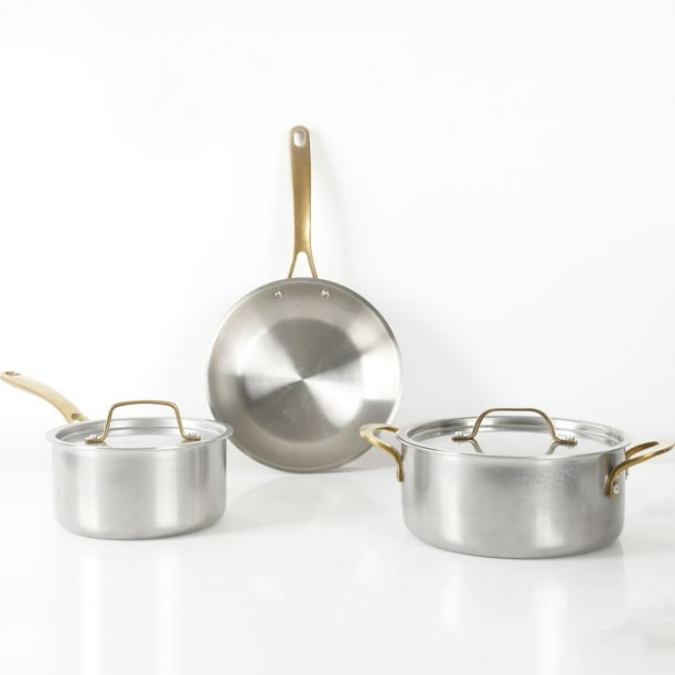 Martha Stewart 5 Piece Stainless Steel Cookware Set with Brass Handles ...