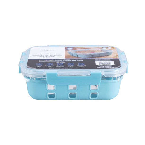Rectangle glass food container with PP lid & cool lock and sillicone ...