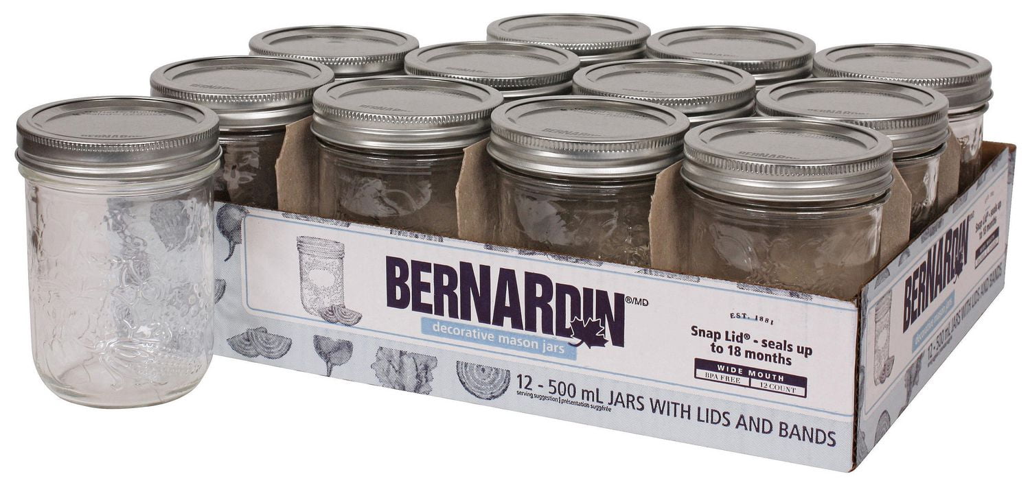 Bernardin Decorative Wide Mouth 500ML Mason Jar With Lids And Bands 12 
